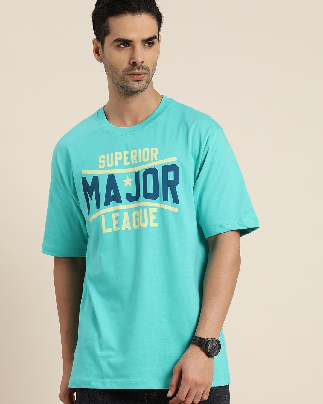 Buy Men's Blue Major Typography Oversized T-shirt Online at Bewakoof