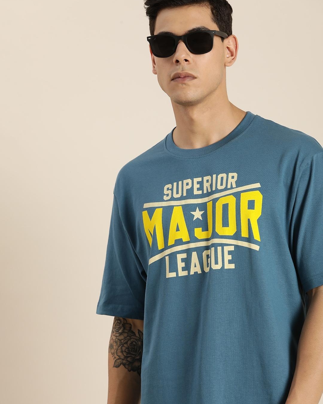 Buy Men's Blue Major Typography Oversized T-shirt Online at Bewakoof
