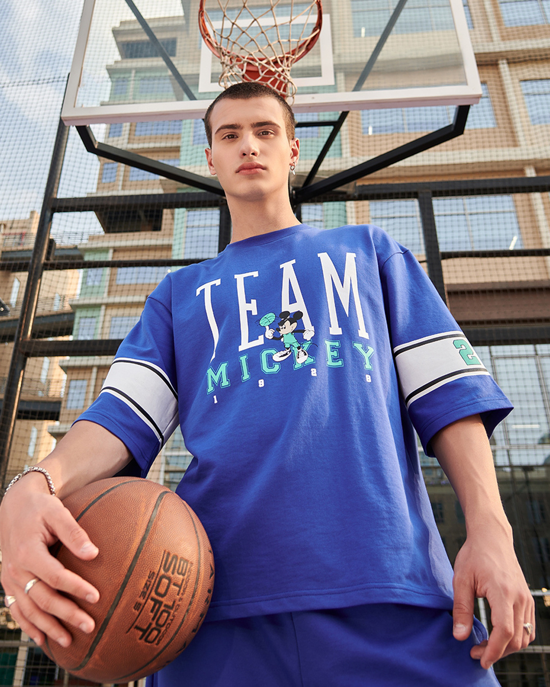 Buy Men's Blue Mickey 28 Team Graphic Printed Oversized T-shirt Online ...