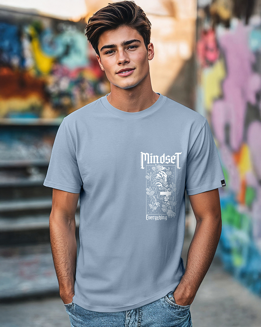 Buy Men's Blue Mindset Everything Graphic Printed T-shirt Online at ...