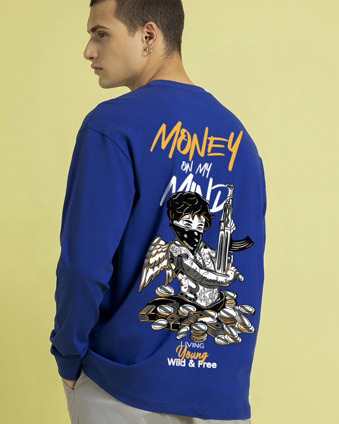 Buy Men's Blue Money Mind Graphic Printed Oversized T-shirt Online at ...