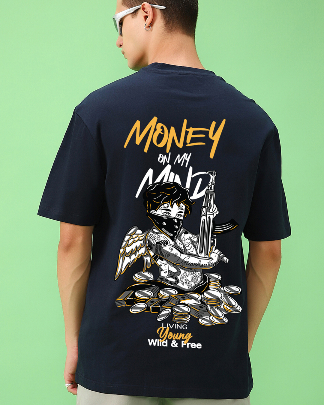 Buy Men's Blue Money Mind Graphic Printed Oversized T-shirt Online at ...