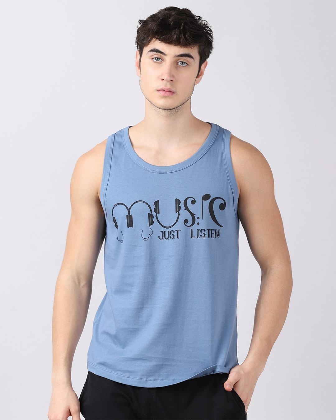 Buy Men's Blue Music Typography Vest Online at Bewakoof