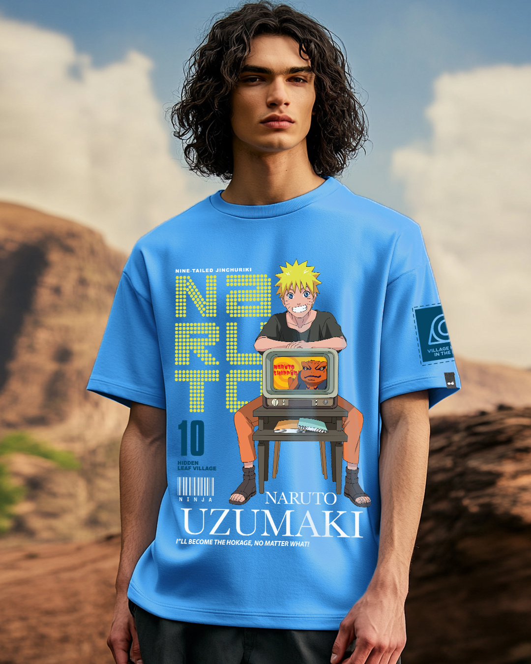 Buy Men's Blue Naruto Graphic Printed Oversized T-shirt Online at Bewakoof