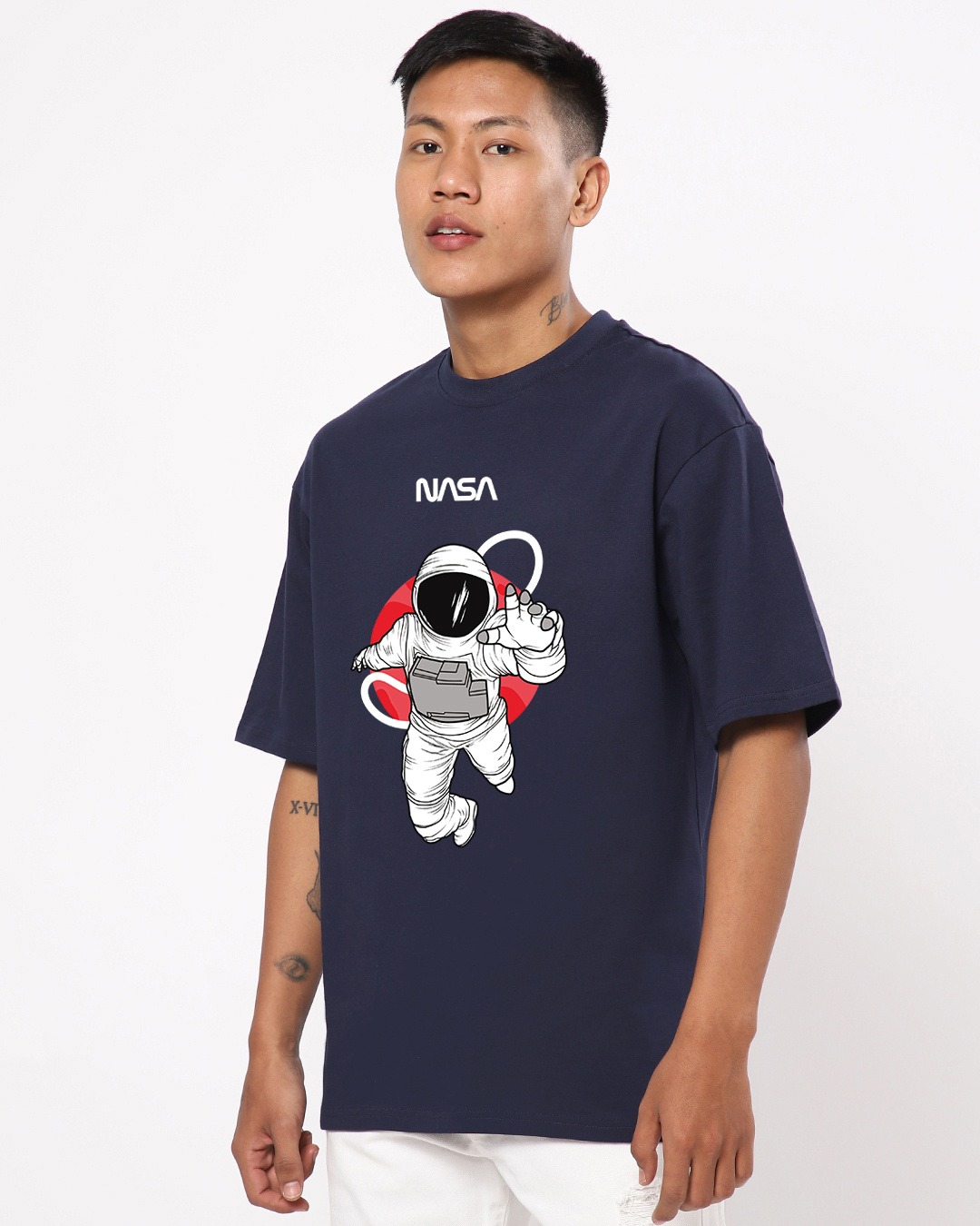 Buy Men's Blue NASA Astronaut Graphic Printed Oversized T-shirt Online ...