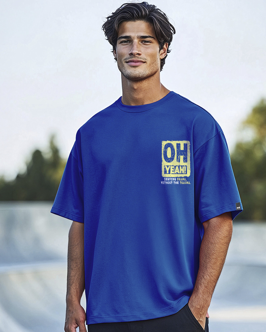 Buy Men's Blue Oh Yeah Typography Oversized T-shirt Online at Bewakoof