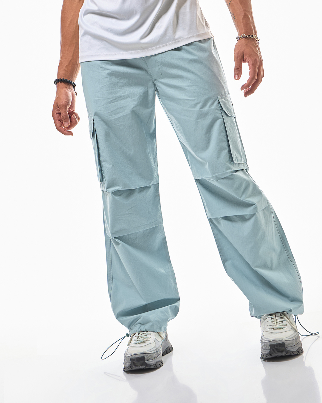 Buy Men's Skipper Blue Baggy Oversized Cargo Parachute Pants Online at ...