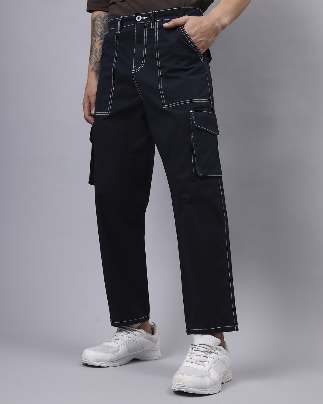 Buy Men's Blue Oversized Cargo Trousers Online at Bewakoof