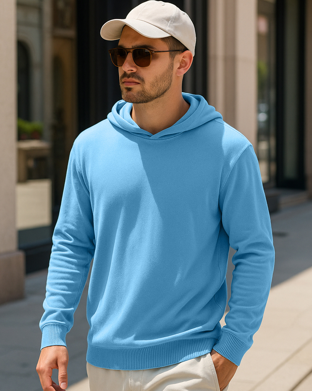 Buy Men's Blue Oversized Hooded Flatknit Sweater Online at Bewakoof