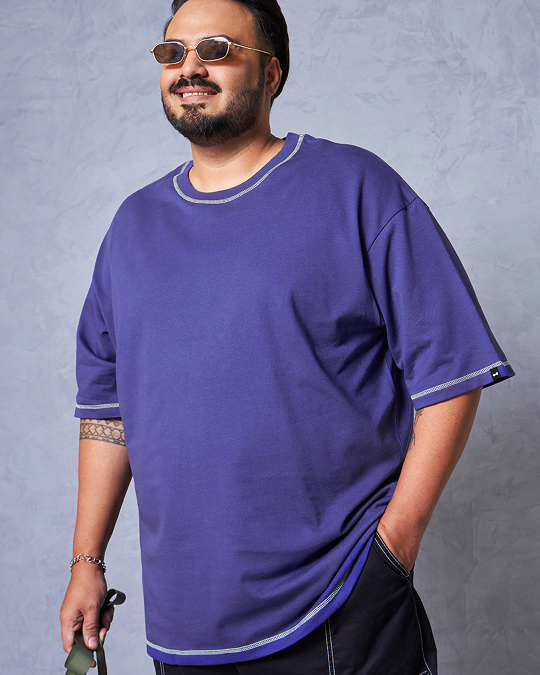 Buy Men's Skipper Blue Oversized Plus Size T-shirt Online at Bewakoof