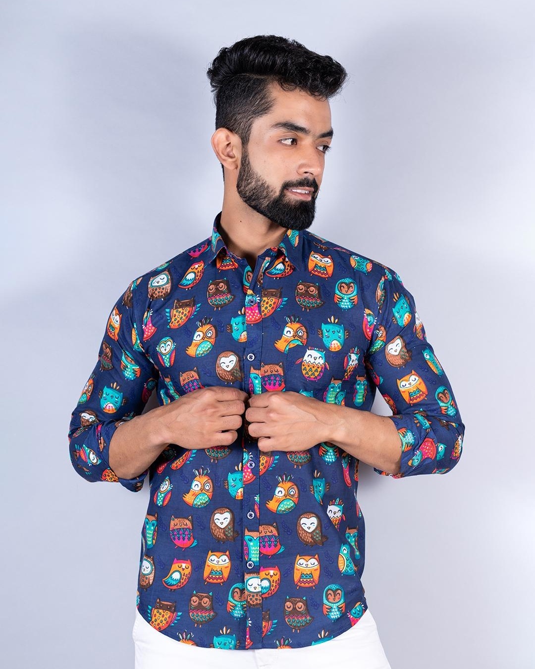 Buy Men's Blue Owl Printed Relaxed Fit Shirt Online at Bewakoof