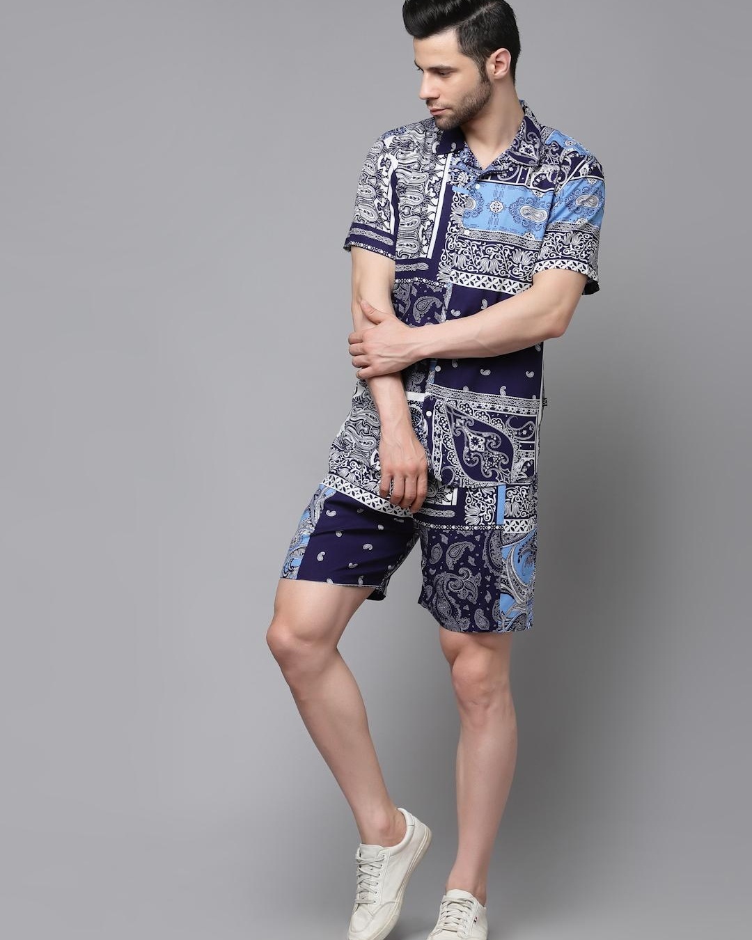 Buy Men's Blue Paisley Printed Slim Fit Co-ordinates Online in India at ...