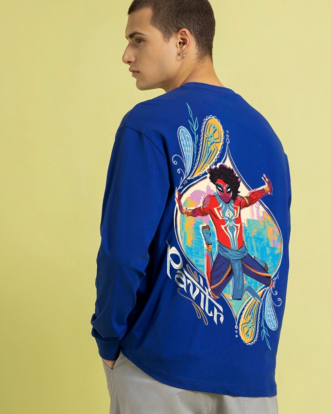 Buy Men's Blue Pavitr Prabhakar Graphic Printed Oversized T-shirt ...