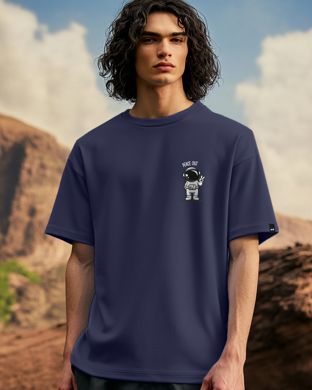 Buy Men's Blue Peace Out Astronaut Graphic Printed Oversized T-shirt ...