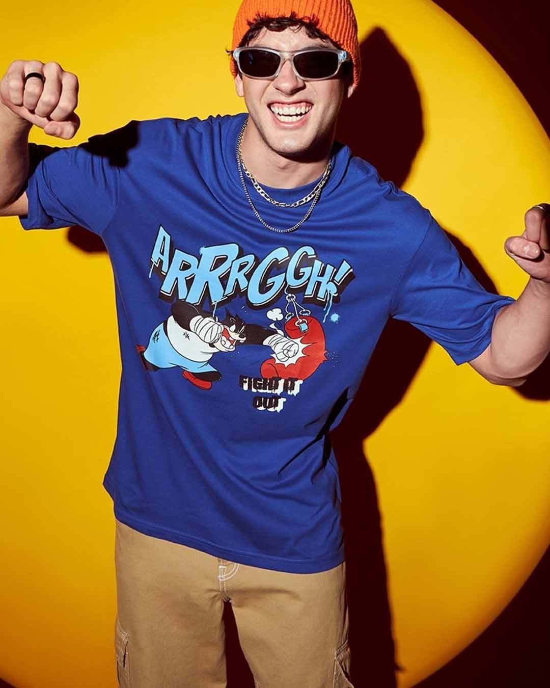 Buy Men's Blue Pete the Fighter Graphic Printed Oversized T-shirt ...