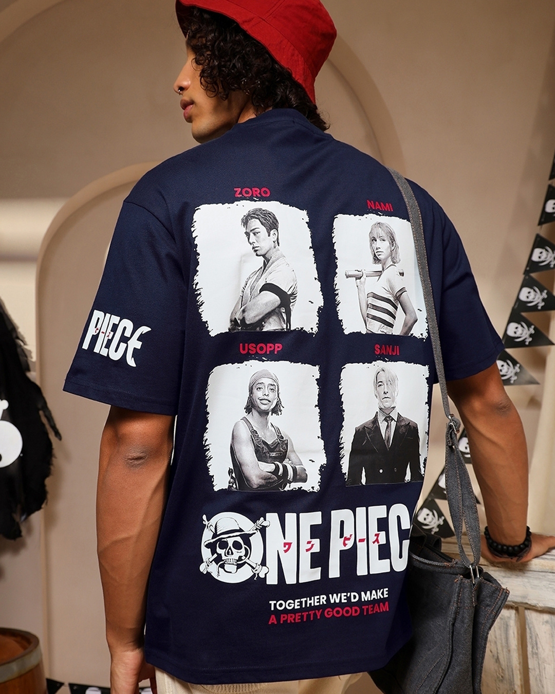 Buy Men's Blue Pirate Crew Graphic Printed Oversized T-shirt Online at ...