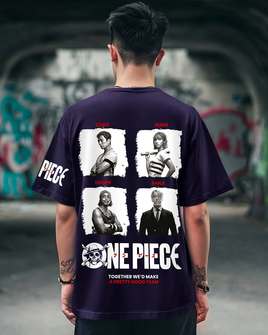 Buy Men's Blue Pirate Crew Graphic Printed Oversized T-shirt Online at ...