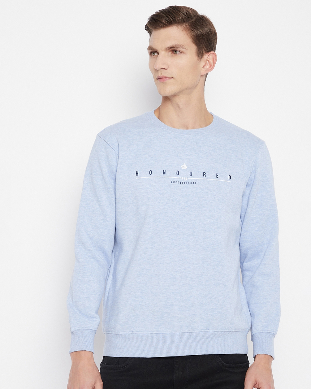 Buy Men's Blue Printed Fleece Blend Sweatshirt Online at Bewakoof