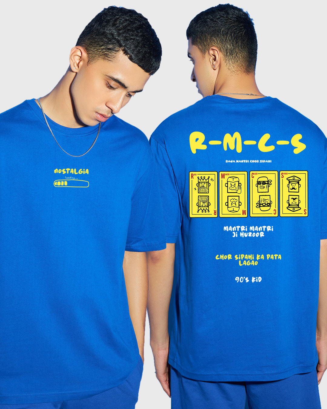 Buy Men's Blue Raja-Mantri-Chor-Sipahi Graphic Printed Oversized T ...