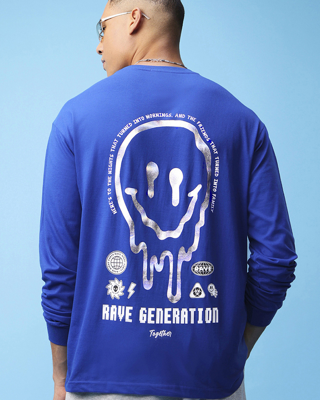 Buy Men's Blue Rave Generation Graphic Printed Oversized T-shirt Online ...