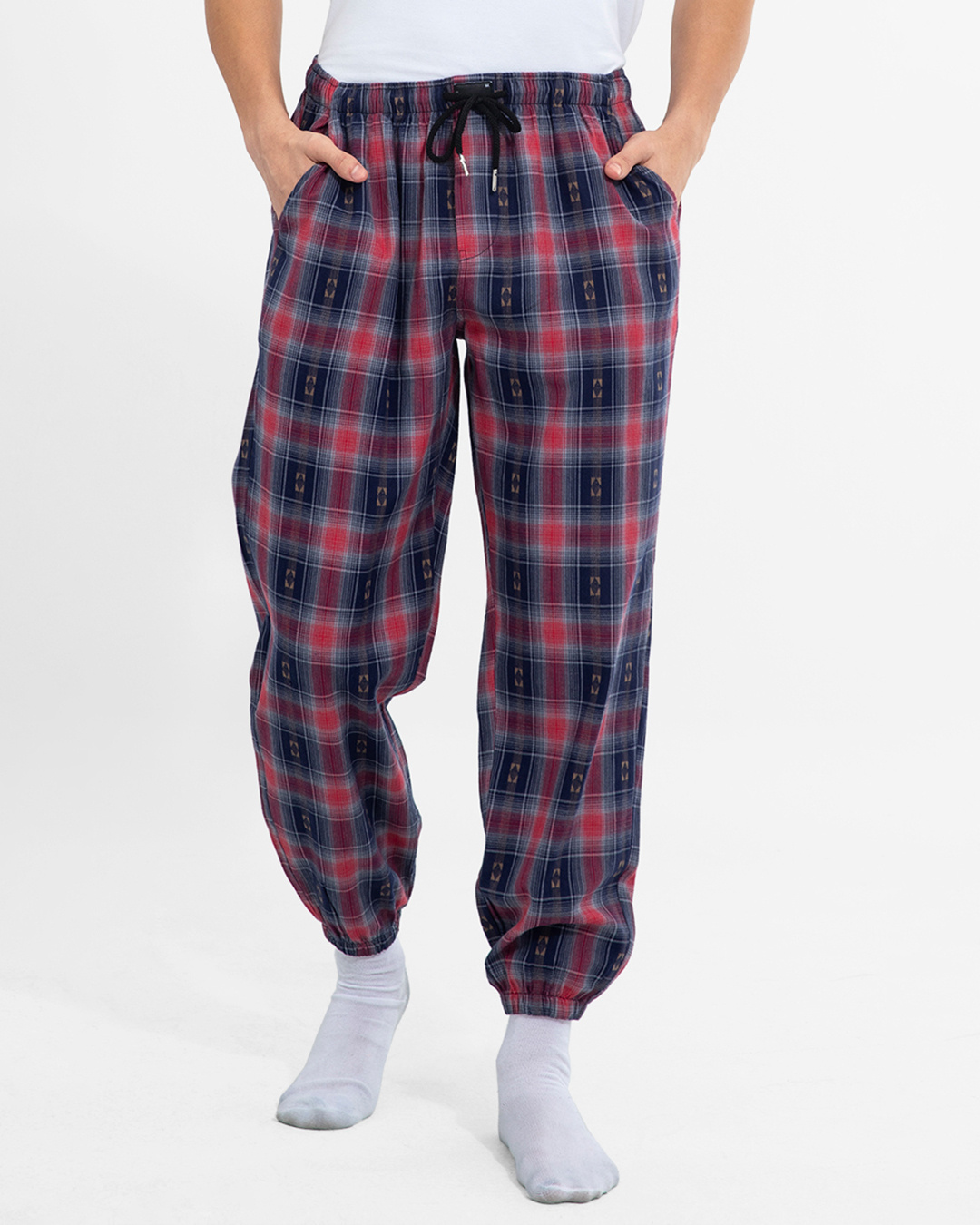 Buy Men's Blue & Red Checked Cotton Pyjamas Online in India at Bewakoof