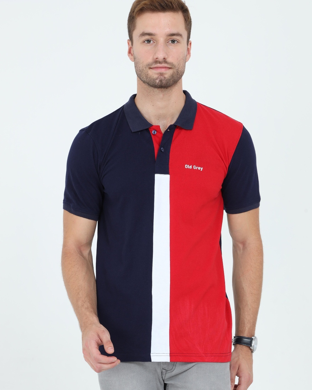 Buy Men's Blue & Red Color Block Slim Fit Polo T-shirt Online at Bewakoof