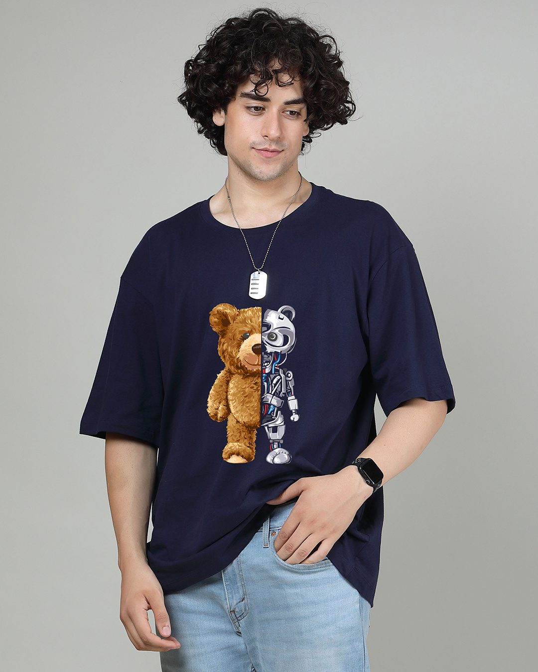 Buy Men's Blue Robo Teddy Graphic Printed Oversized T-shirt Online at ...