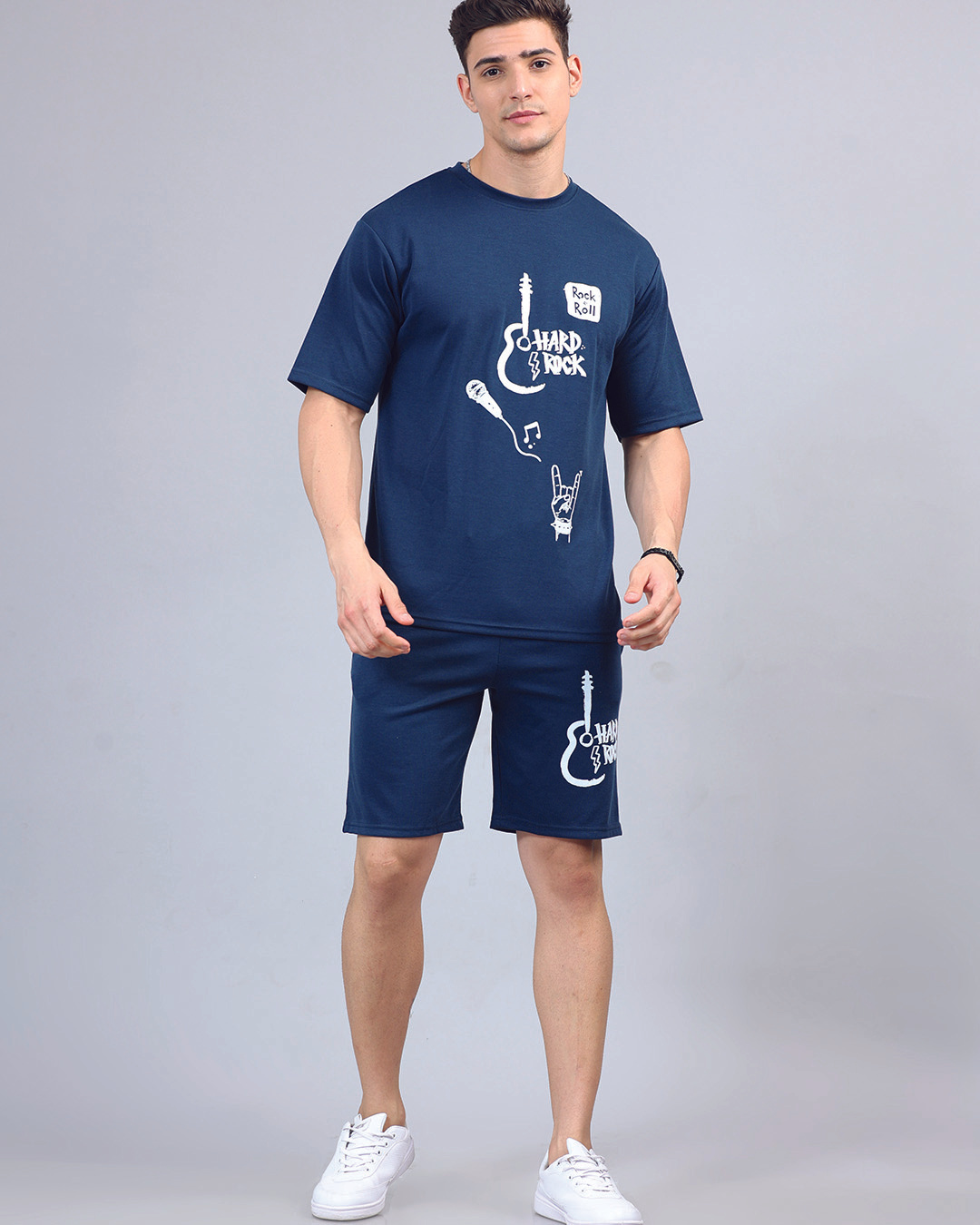 Buy Men's Blue Rock & Roll Graphic Printed Oversized Co-ordinates ...