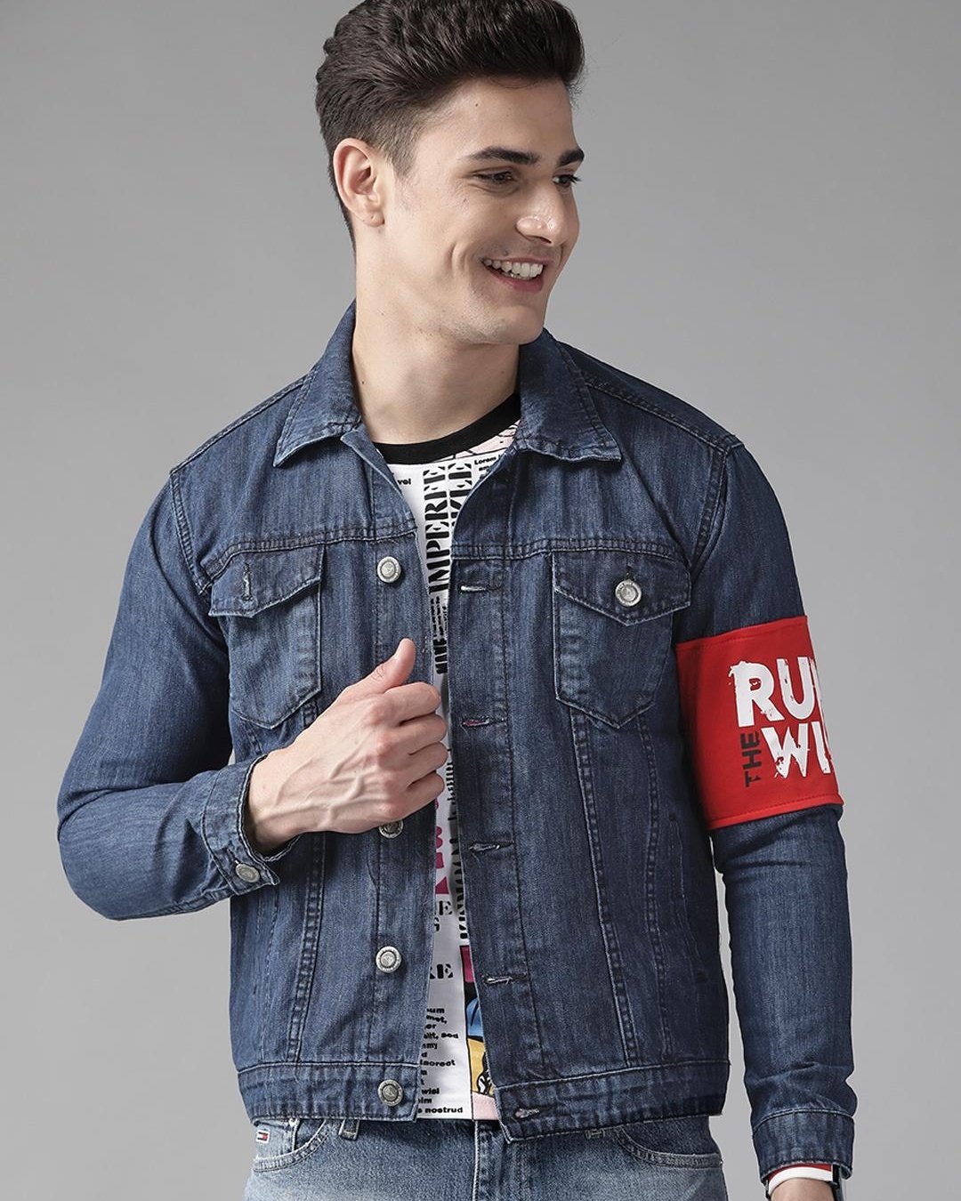 Buy Men's Blue Run Typography Denim Jacket Online at Bewakoof