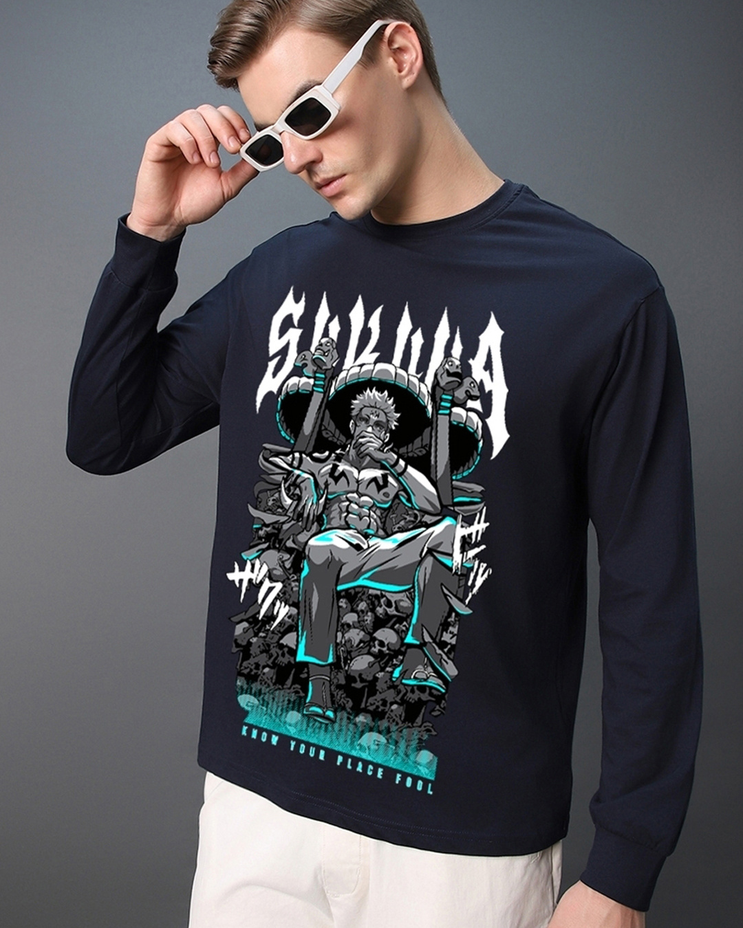 Buy Mens Blue Ryomen Sukuna Graphic Printed Oversized T Shirt Online