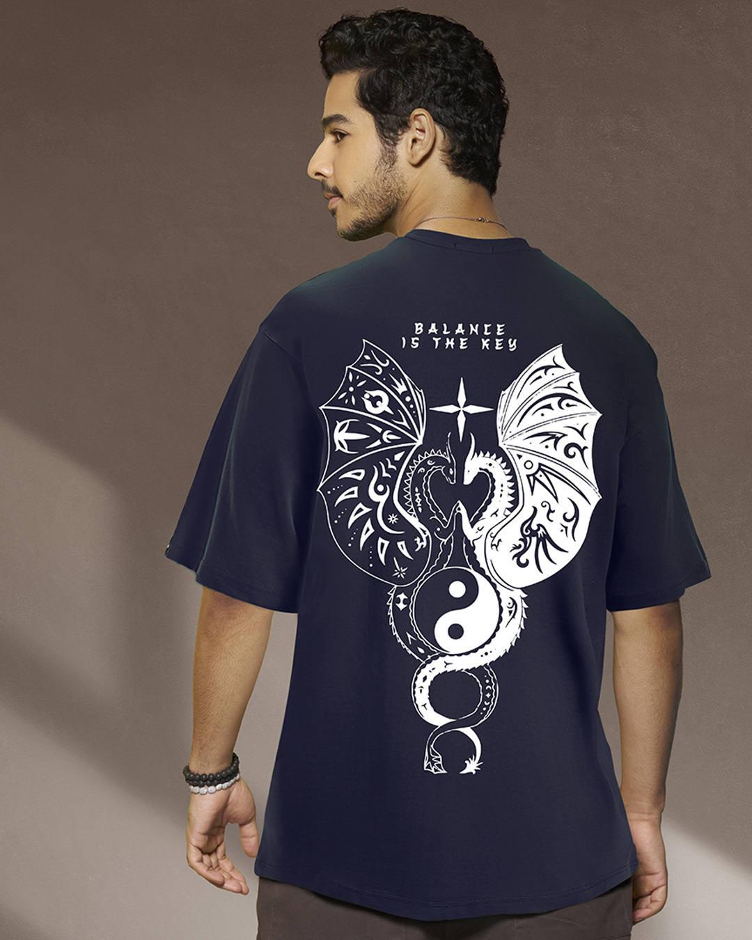 Buy Men's Blue Seek Balance Graphic Printed Oversized T-shirt Online at ...