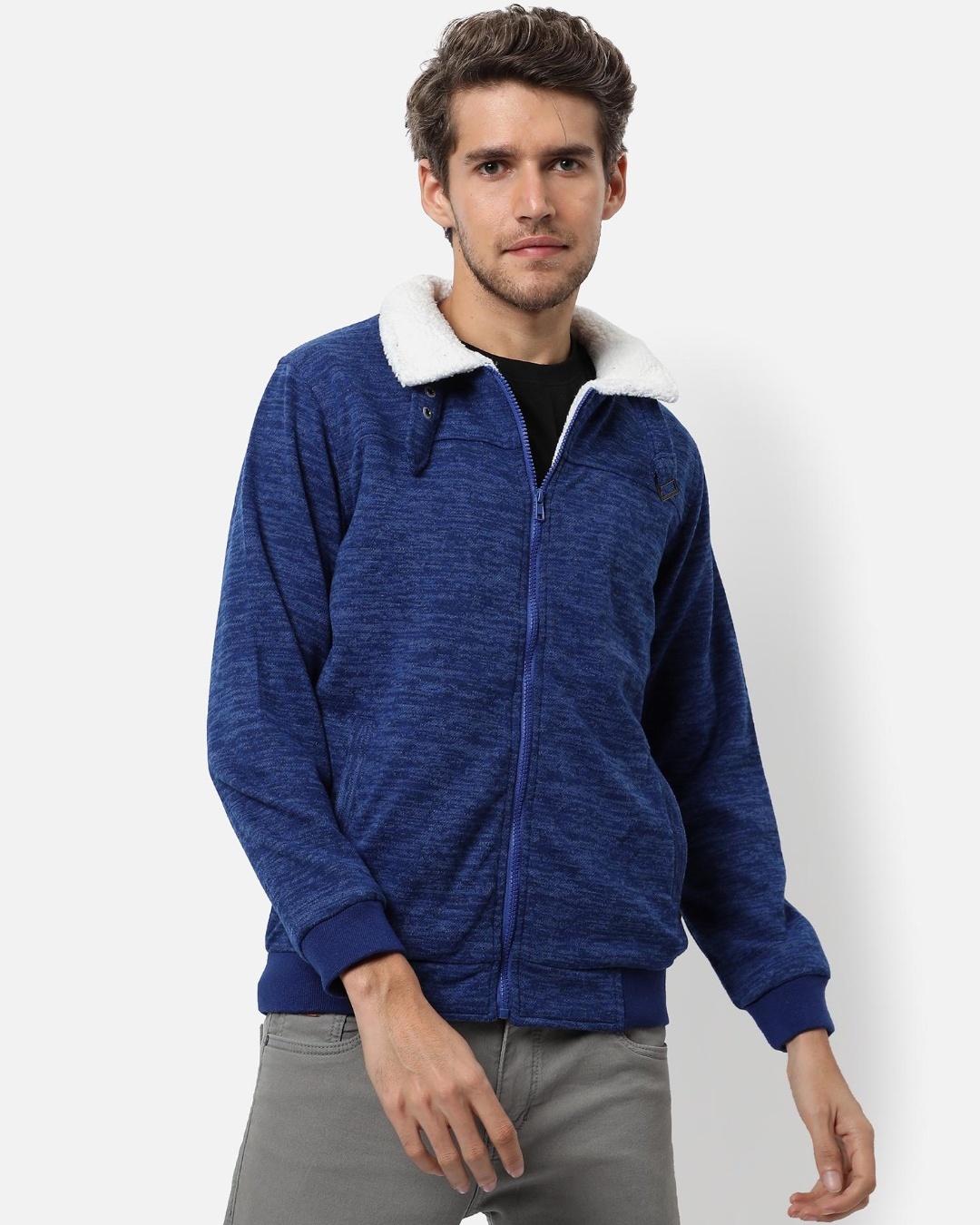 Buy Men's Blue Self Design Jacket Online at Bewakoof