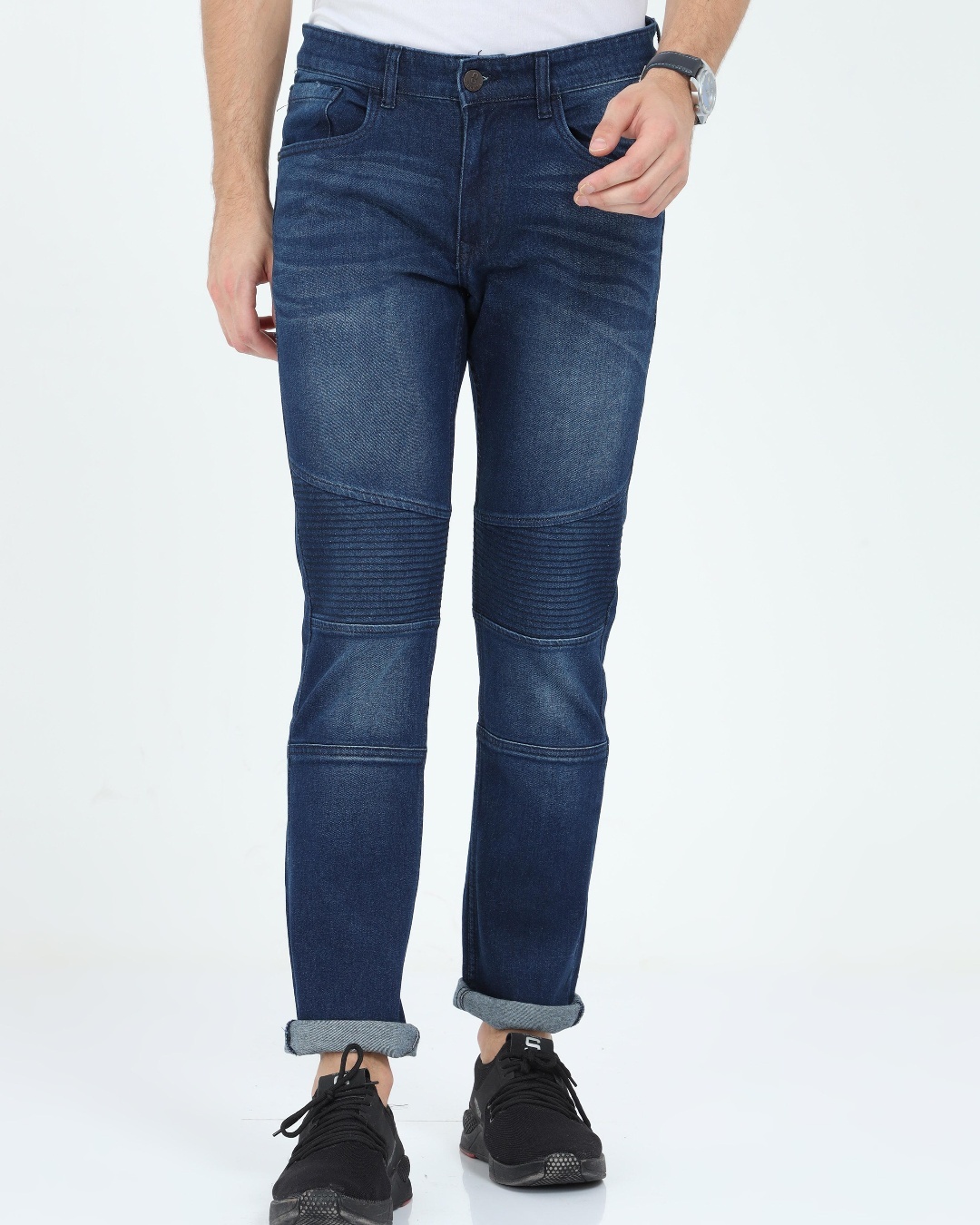 Buy Men's Blue Self Design Slim Fit Jeans Online at Bewakoof
