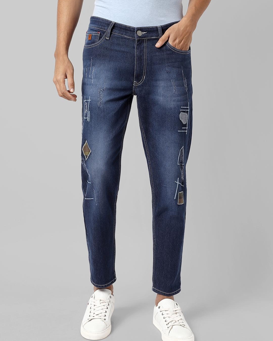 Buy Men's Blue Self Designed Jeans Online at Bewakoof