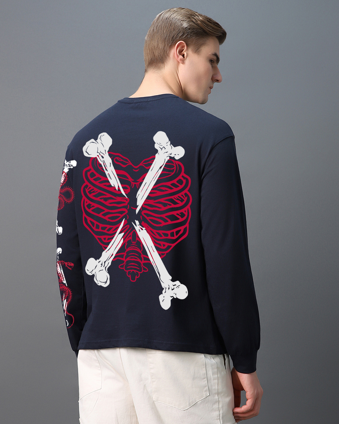 Buy Men's Blue Skeleton October Graphic Printed Oversized T-shirt ...