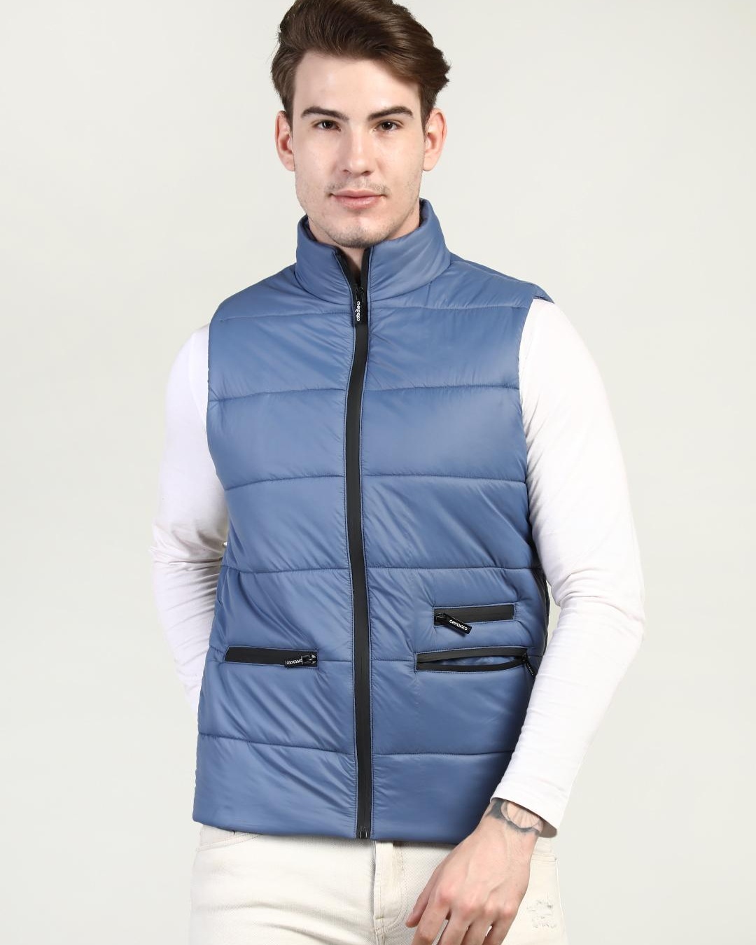 Buy Men's Blue Sleeveless Puffer Jacket Online at Bewakoof