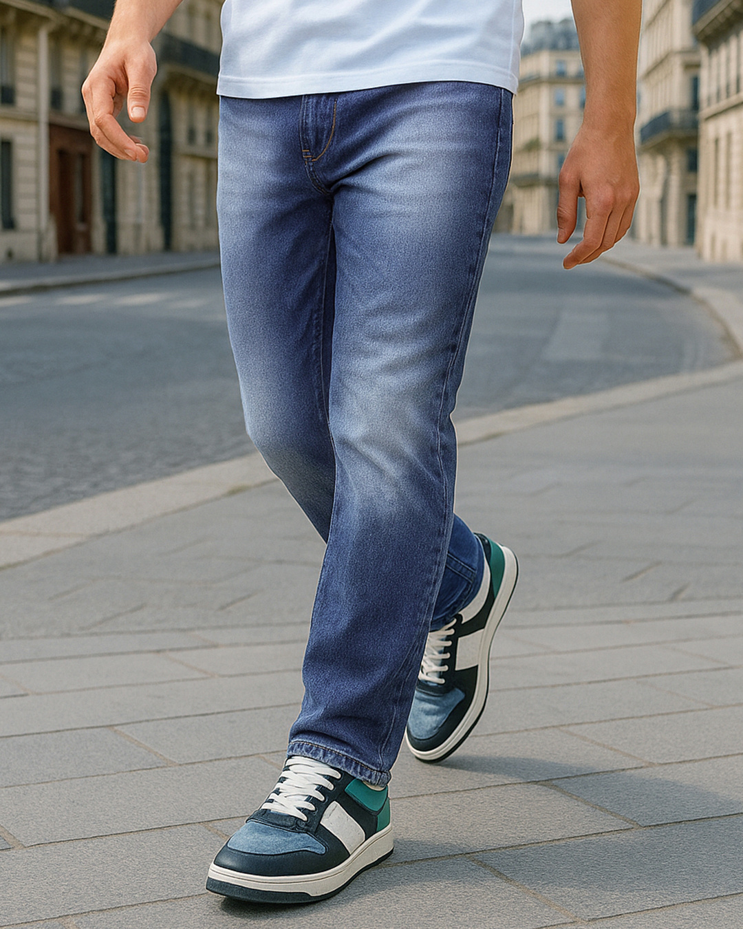 Buy Men's Blue Washed Slim Straight Fit Mid-Rise Stretchable Jeans ...