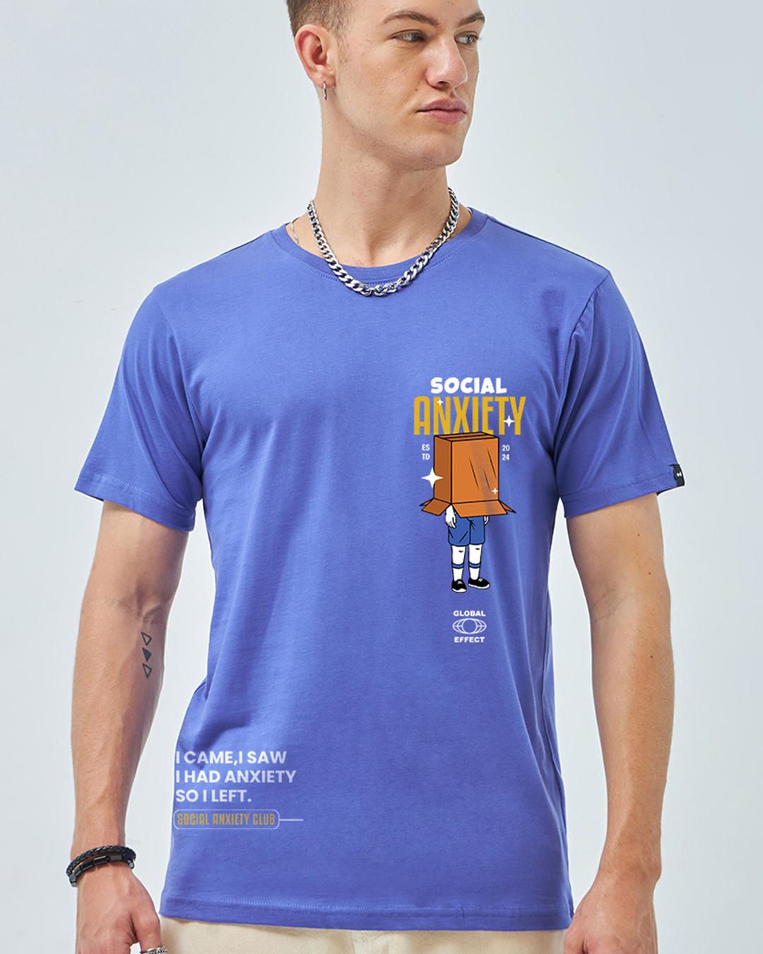 Buy Men's Blue Social Anxiety Graphic Printed T-shirt Online at Bewakoof