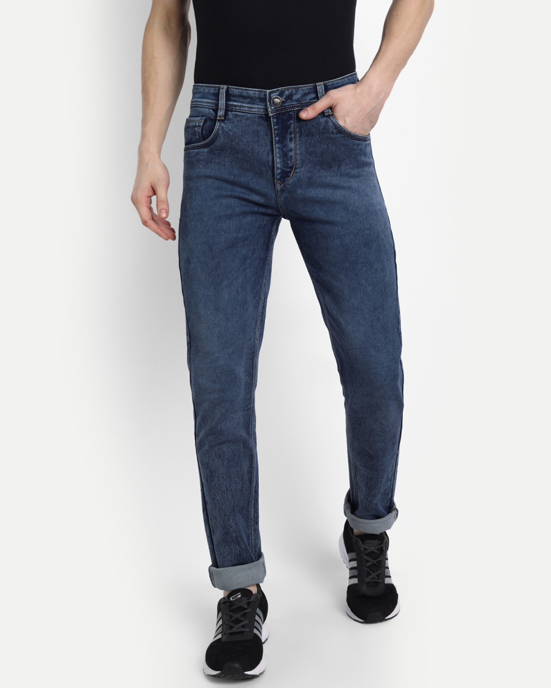 Buy Men's Blue Solid Slim Fit Denim Jeans Online at Bewakoof