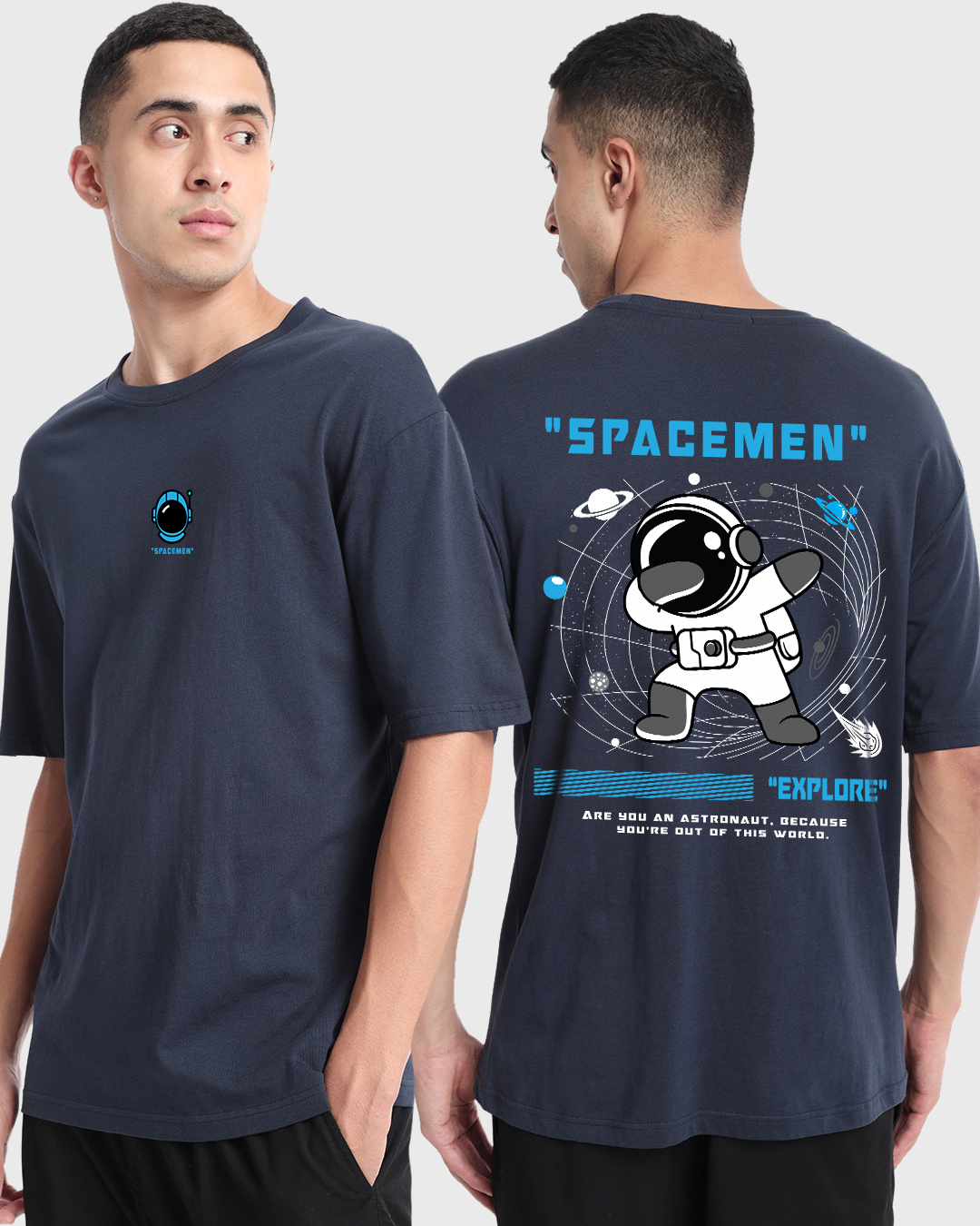 Buy Men's Blue Space Man Graphic Printed Oversized T-shirt Online at ...