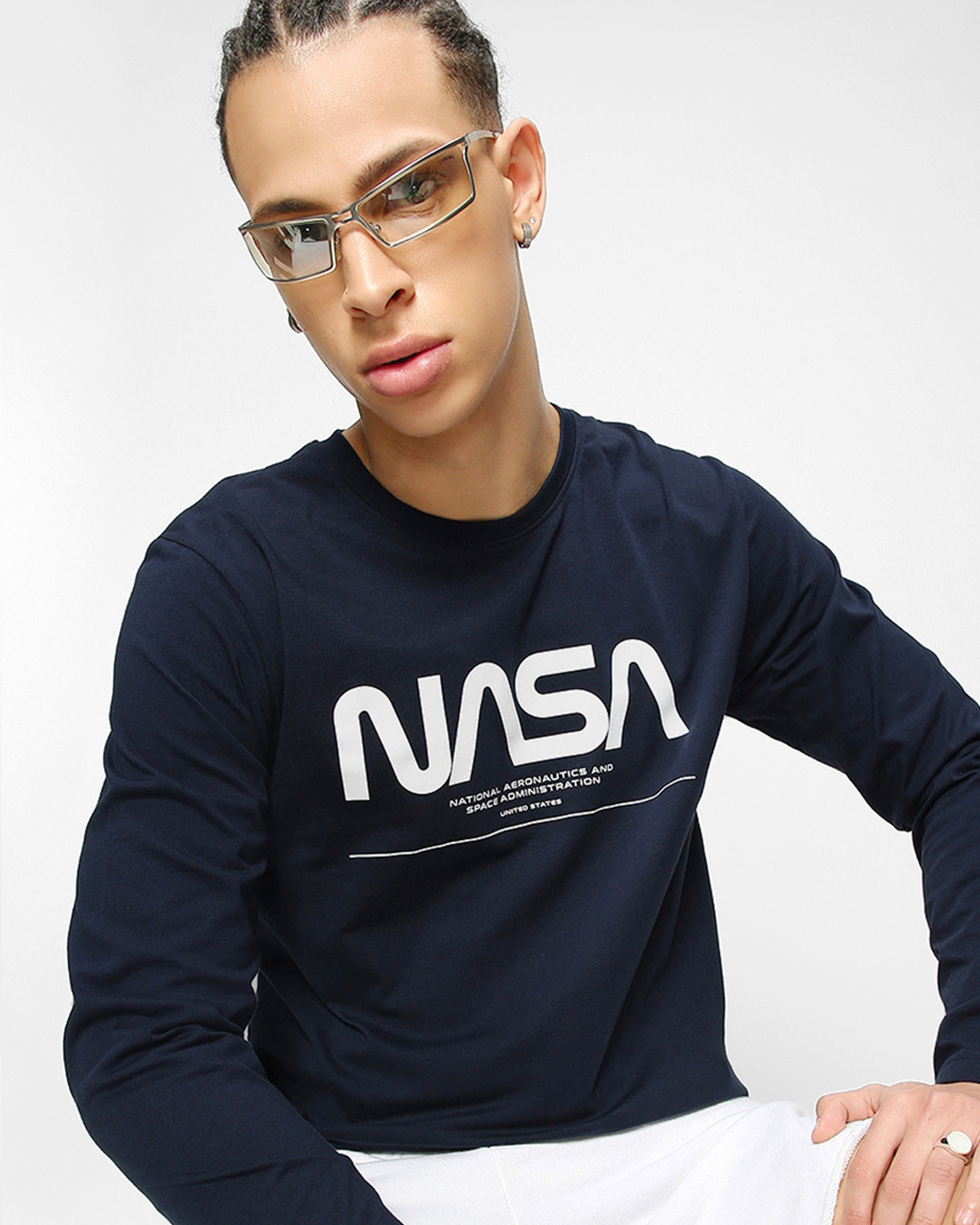 Buy Men's Navy Blue Spaced NASA Typography T-shirt Online at Bewakoof