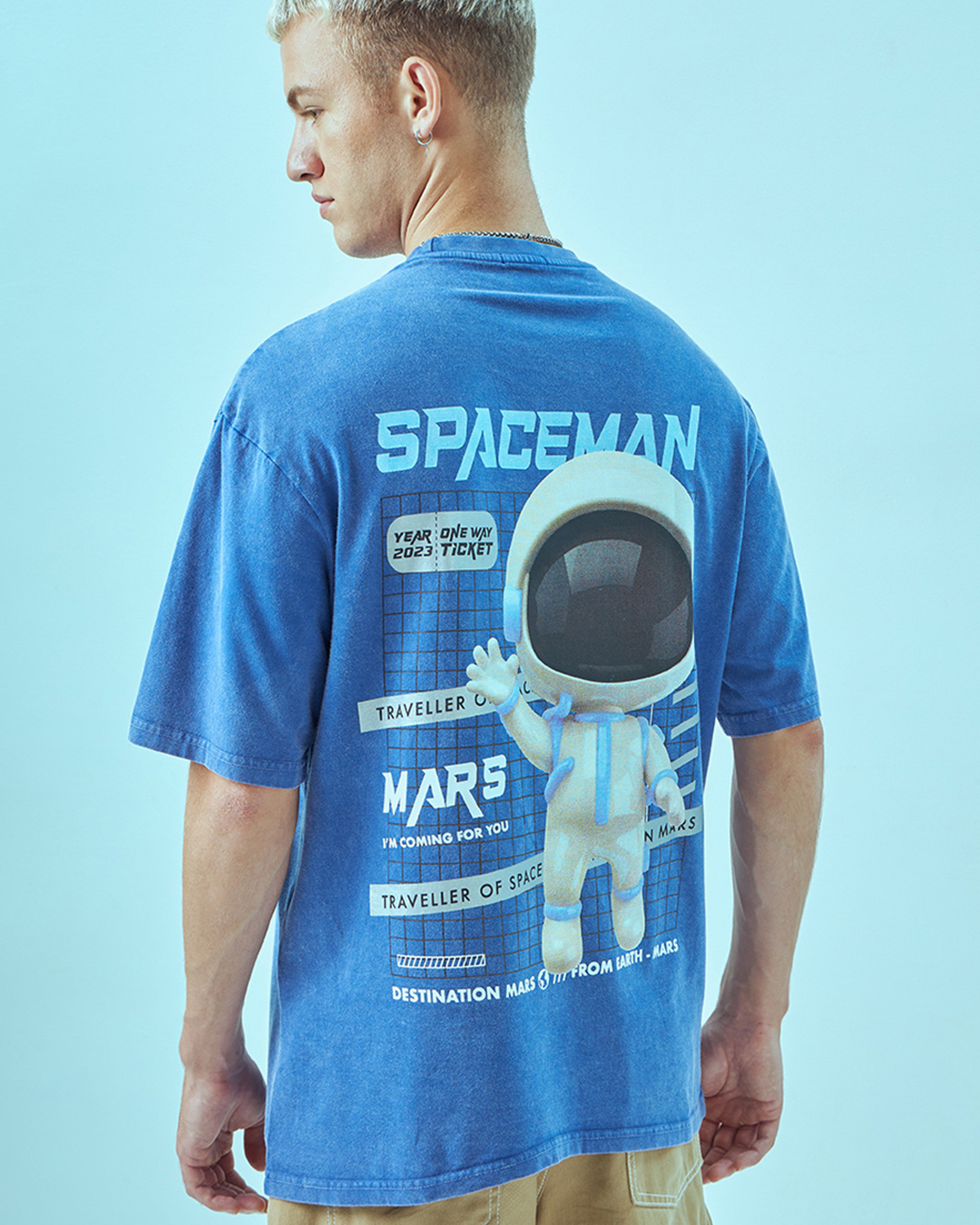 Buy Men's Blue Spaceman Graphic Printed Oversized T-shirt Online at ...