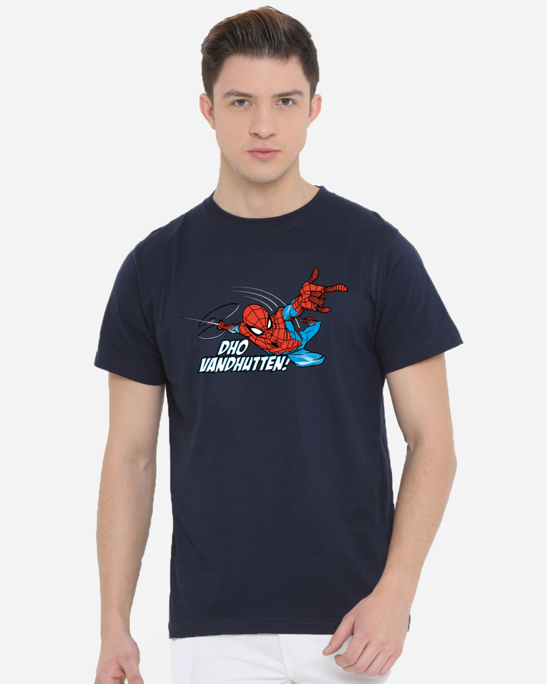 Buy Men's Blue Spider Man Dho Vandhutten Graphic Printed T-shirt Online ...