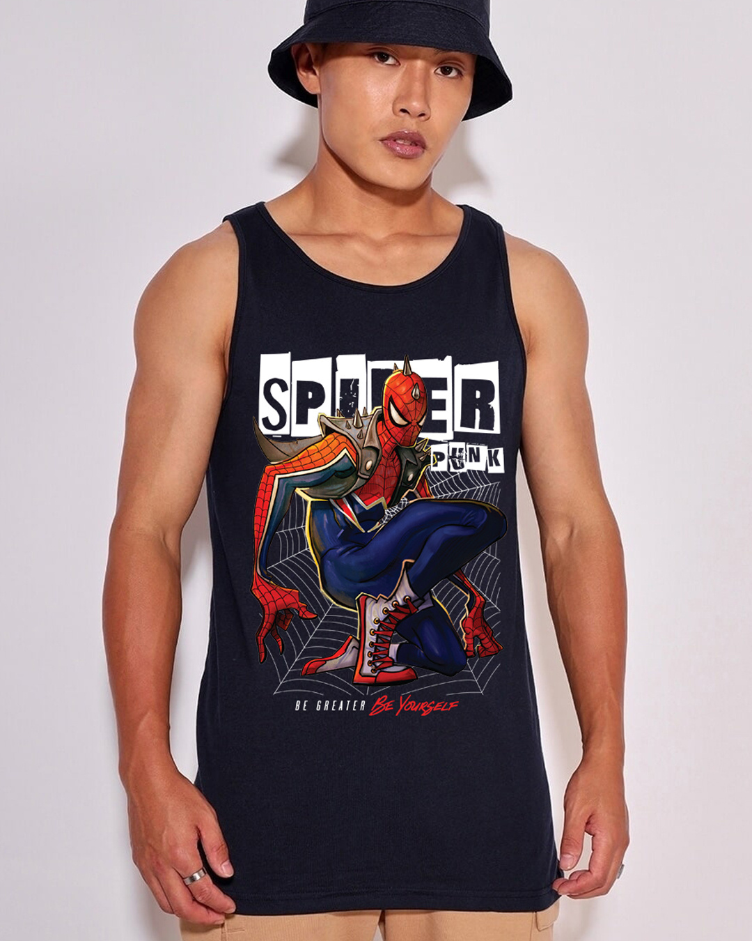 Buy Men's Blue Spider Punk Graphic Printed Vest Online at Bewakoof