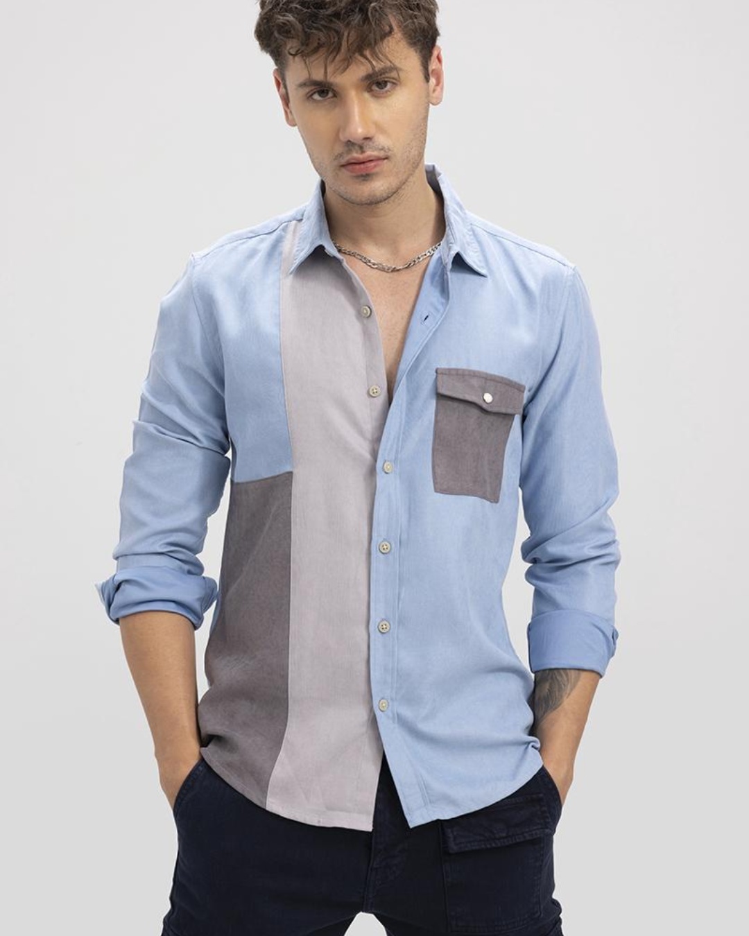 Buy Men's Blue Stack Color Block Slim Fit Shirt Online at Bewakoof