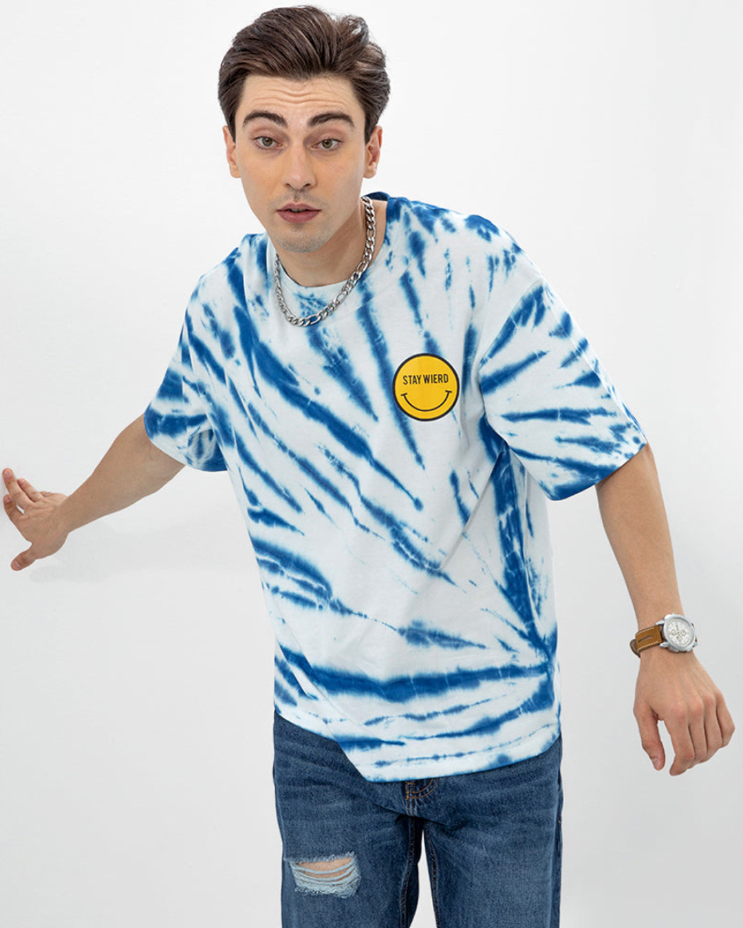 Buy Mens Blue Stay Weird Tie And Dye Oversized T Shirt For Men Blue