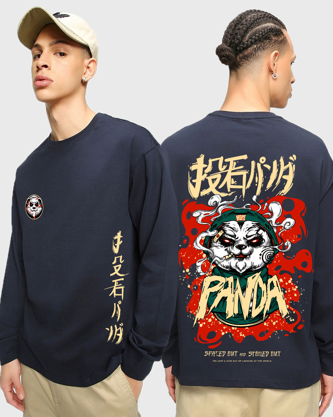 Buy Men's Navy Blue Stoned Panda Graphic Printed Oversized T-shirt for ...
