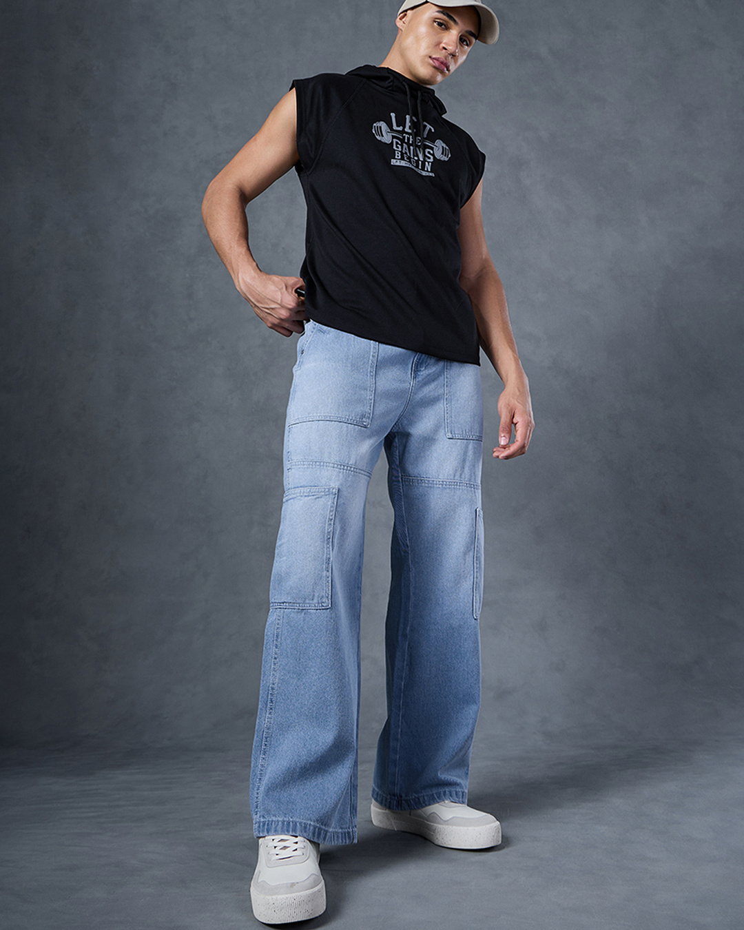 Buy Men's Blue Baggy Fit Cargo Carpenter Mid-Rise Jeans Online at Bewakoof