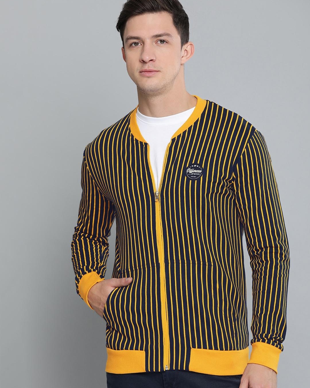 Buy Men's Blue Striped Bomber Jacket Online at Bewakoof