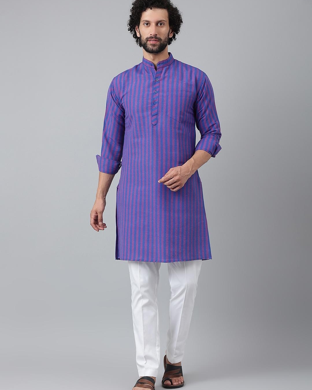Buy Men's Blue Striped Kurta Online at Bewakoof